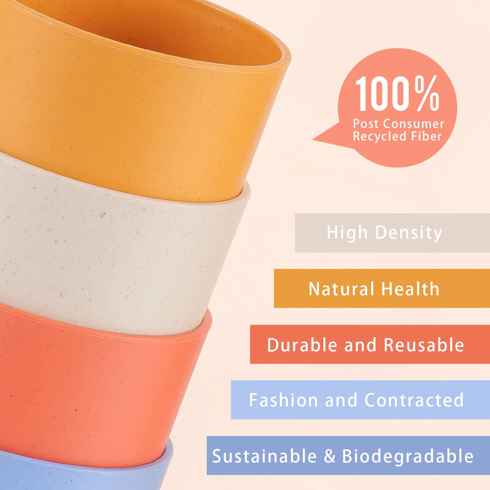 WUXURUN 6 Pack Wheat Straw Cup, Unbreakable Reusable Drinking Cups Water Cup, Stackable Coffee Cup Juice Tumblers, Mug for Coffee, Tea, Water, Milk, Juice