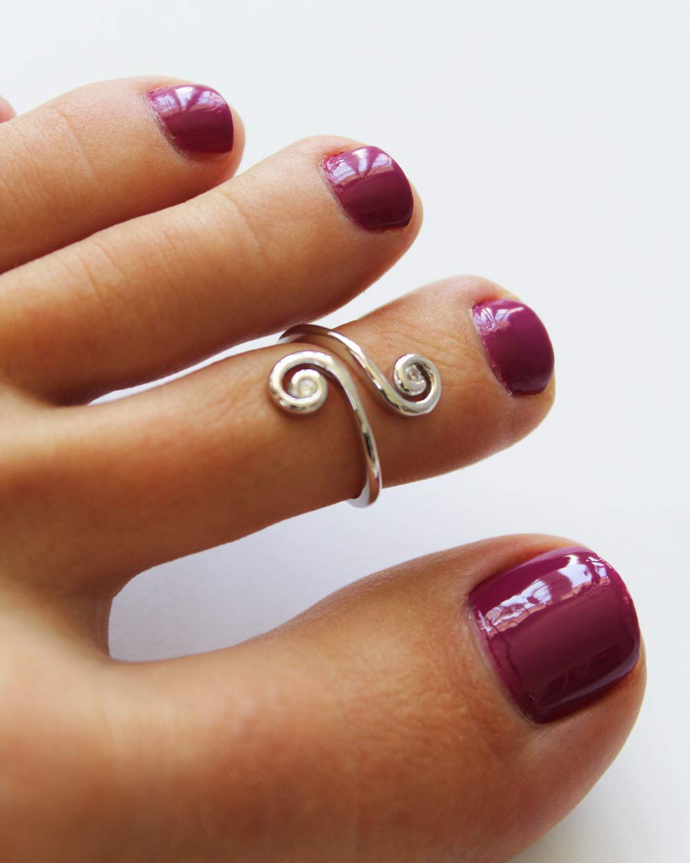 Toe Ring | Swirl .925 Sterling Silver & Cubic Zirconia | Front Adjustable Ring For Foot Or Midi