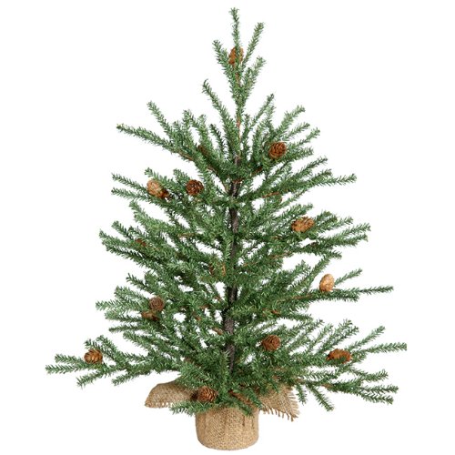 Vickerman Unlit Carmel Pine Artificial Christmas Tree with Pine Cones and Burlap Base, 18"
