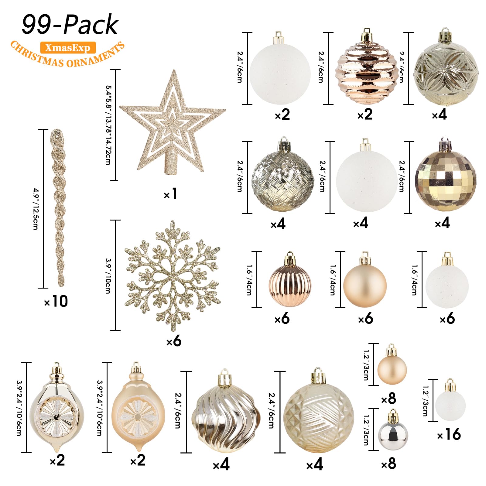 XmasExp 99-Pack Christmas Ball Ornaments Assorted Shatterproof Christmas Ball Set with Reusable Hand-held Gift Package for Xmas Tree Decoration (Baby Pink)