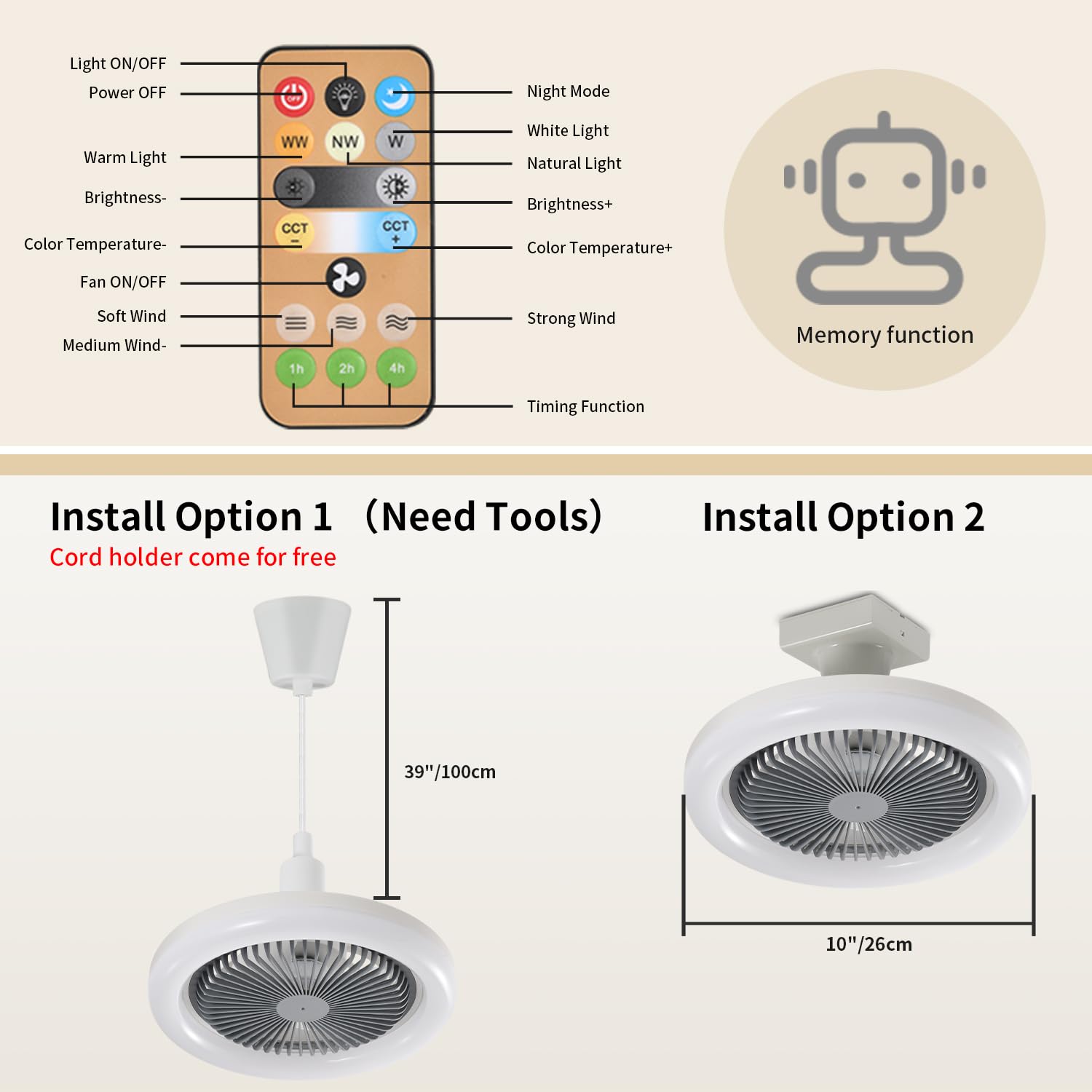 Socket Fan Light 10", Socket Fan Ceiling Fan With Light 2,400 Lumen/6,500 Kelvin, Infinitely Adjustable, Light Socket Fan Perfect For Small Spaces Damp/Ventless, Need Ventilation & Airflow to Dry