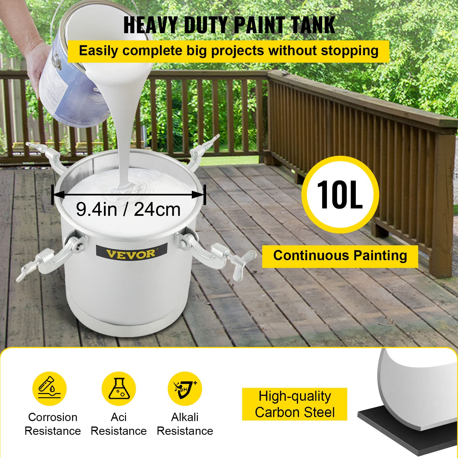VEVOR Paint Tank 10L Pressure Pot Paint Sprayer 2.5 Gallon Pressure Spray Gun Regulator (10L 1.5mm)