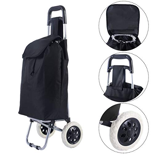 SPSUPE Foldable Shopping Carts Trolley, Grocery Cart Dolly with Wheels, Removable Push Bag, Pull Utility for Groceries, Ideal for Apartment Picnic Beach Travel, Black