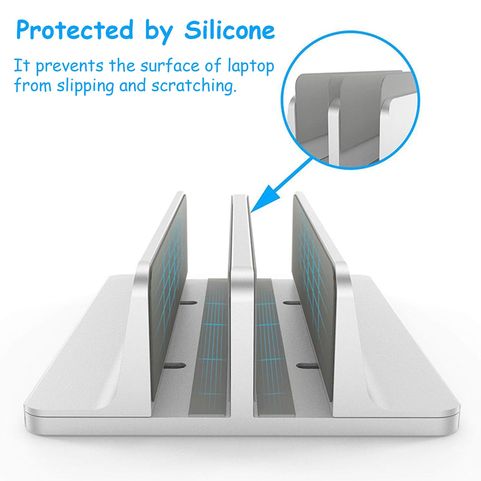 TTCR-II Laptop Stand Vertical Placement Holder, Dual-Groove Aluminum Computer Stand with Adjustable Docks Fits MacBook Air Pro, Dell XPS, HP, Lenovo More 10-15.6” Laptops
