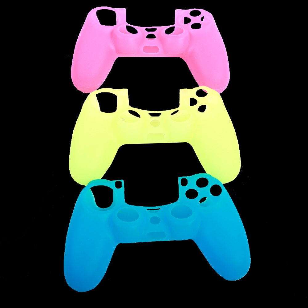 YTTL® 3 Pack Glow in Dark PlayStation 4 Controller PlayStation 4 Gamepads PS4 Controller Glow-in-the-Dark Silicone Protective Skin Case Cover Sony PS4--Blue/Green/Pink