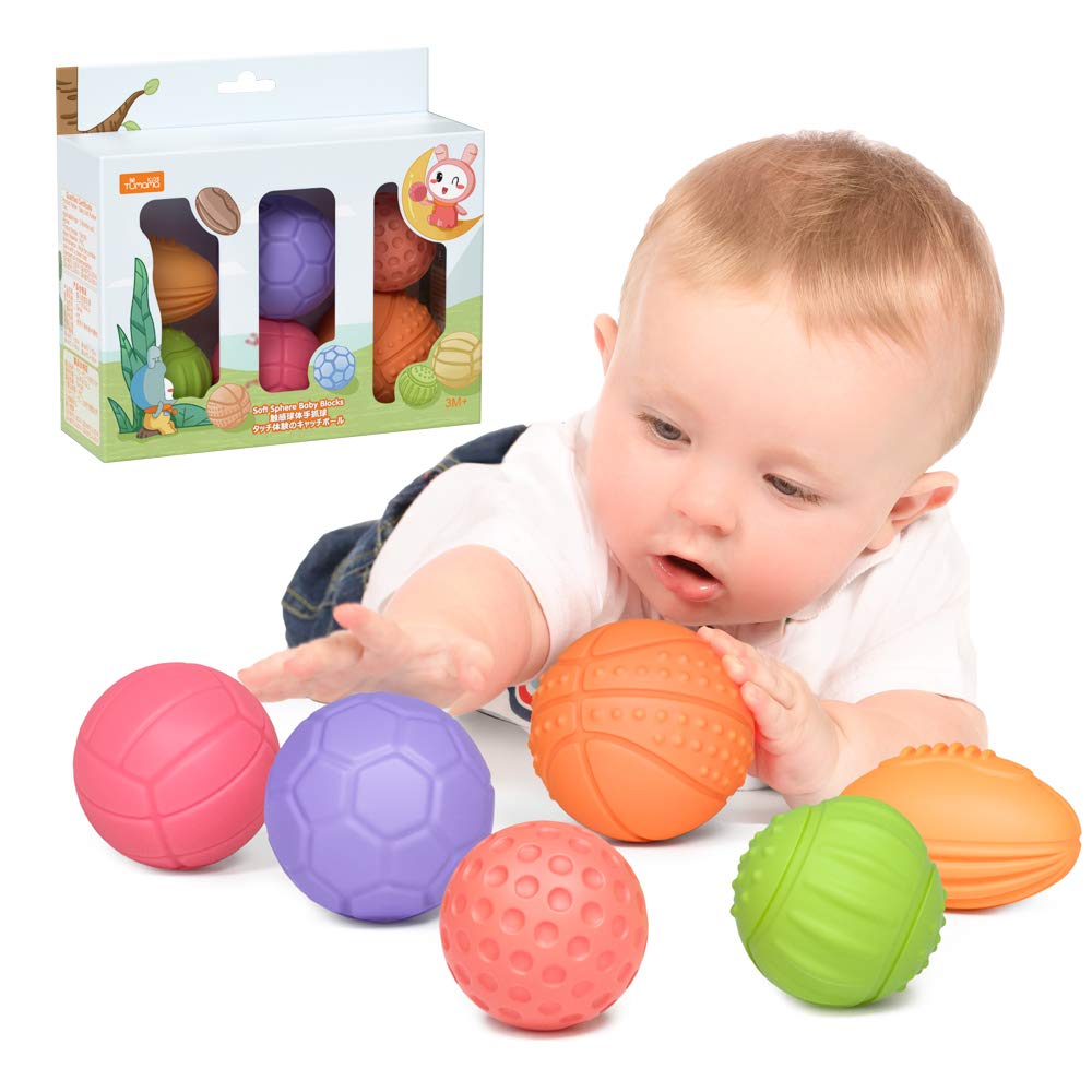 TUMAMA 6 Pack Sensory Balls and Massage Stress Balls, Easter Egg Textured Multi Ball Set for Babies & Toddlers,Fun Bouncy Ball Party Favors
