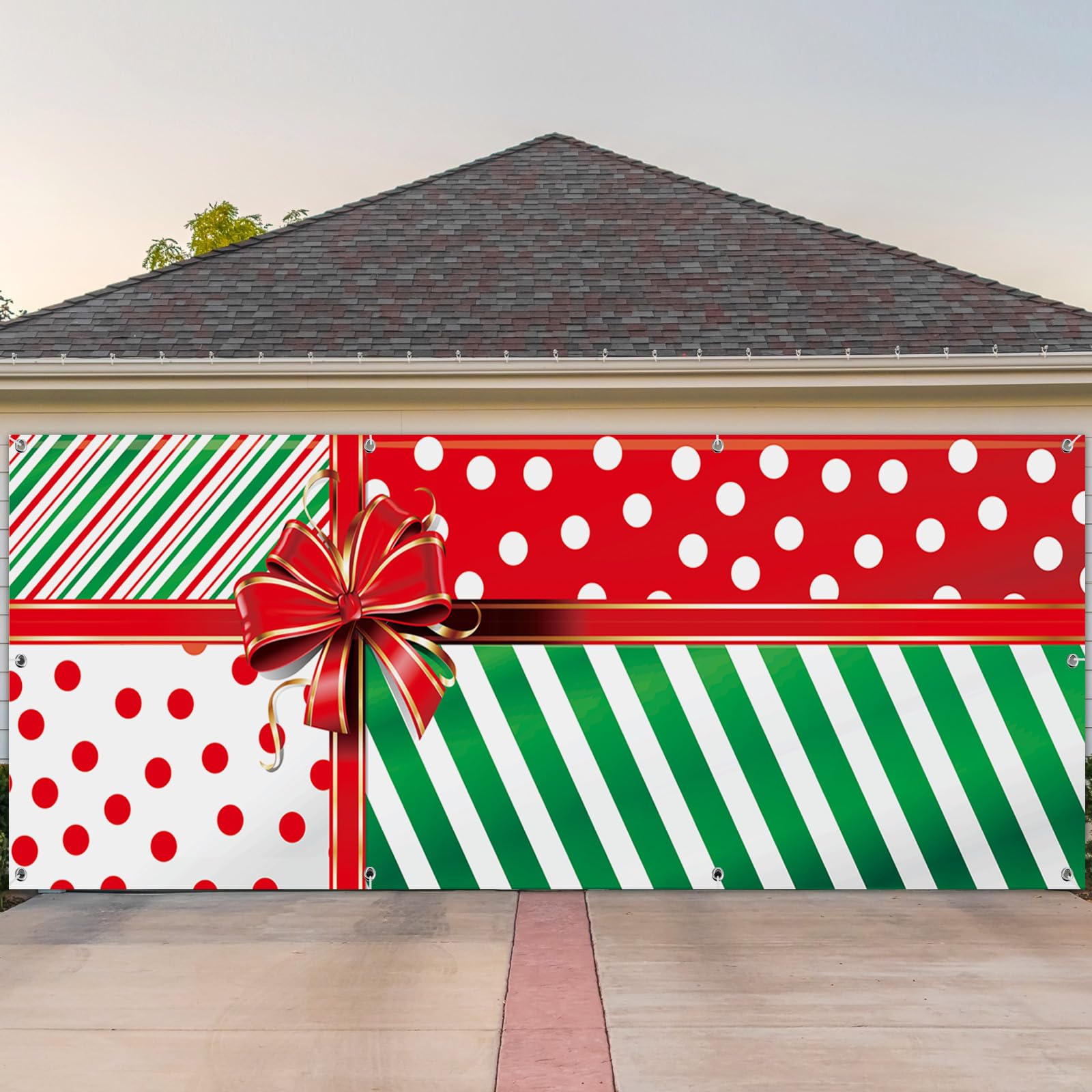 Wovweave Christmas Banners Merry Box Outdoor Wall Cover Decorations Hanging Backdrop Banner for New Year Mural Winter Holiday Party Background Supplies