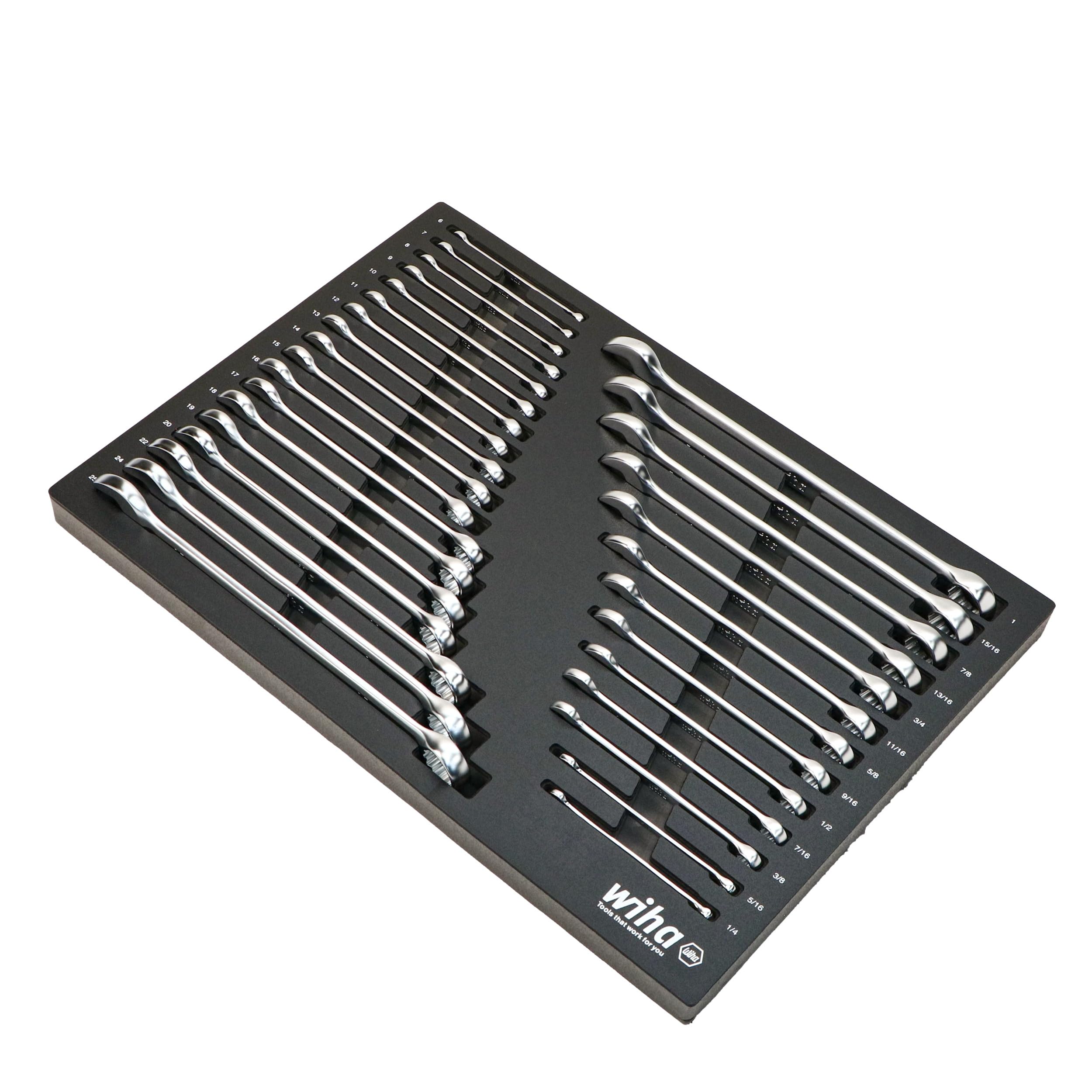 Wiha 30492 31 Piece Combination Wrench Tray Set - SAE and Metric