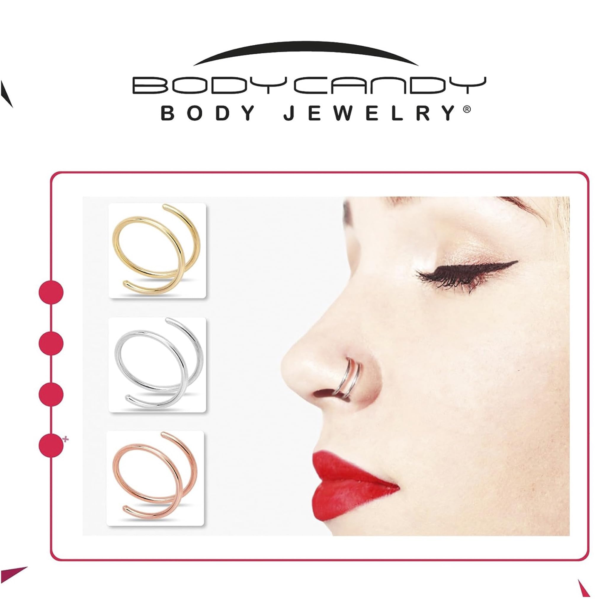 Solid 14k Yellow Gold Double Hoop Nose Ring for Women and Men - Hypoallergenic Spiral Nose Jewelry for Single Piercing - Handmade in USA -20 Gauge 8mm Left