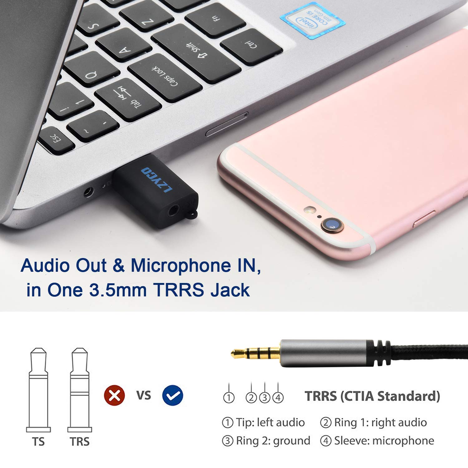USB to Audio Jack,USB to 3.5mm Jack Audio Adapter,3.5mm to USB, USB Sound Card,USB to Headphone Jack Adapter with 3.5mm Aux Stereo Converter for PS4/PS5/PC/Laptop,with Built-in Chip.Plug and Play