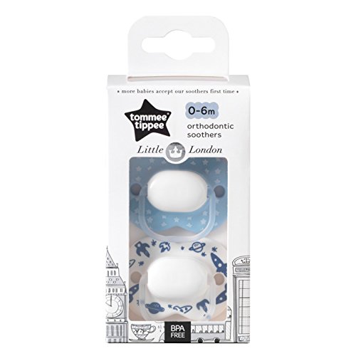 Tommee Tippee Little London Pacifiers, Symmetrical Design, BPA-Free Silicone Binkies, 0-6m, 2-Count