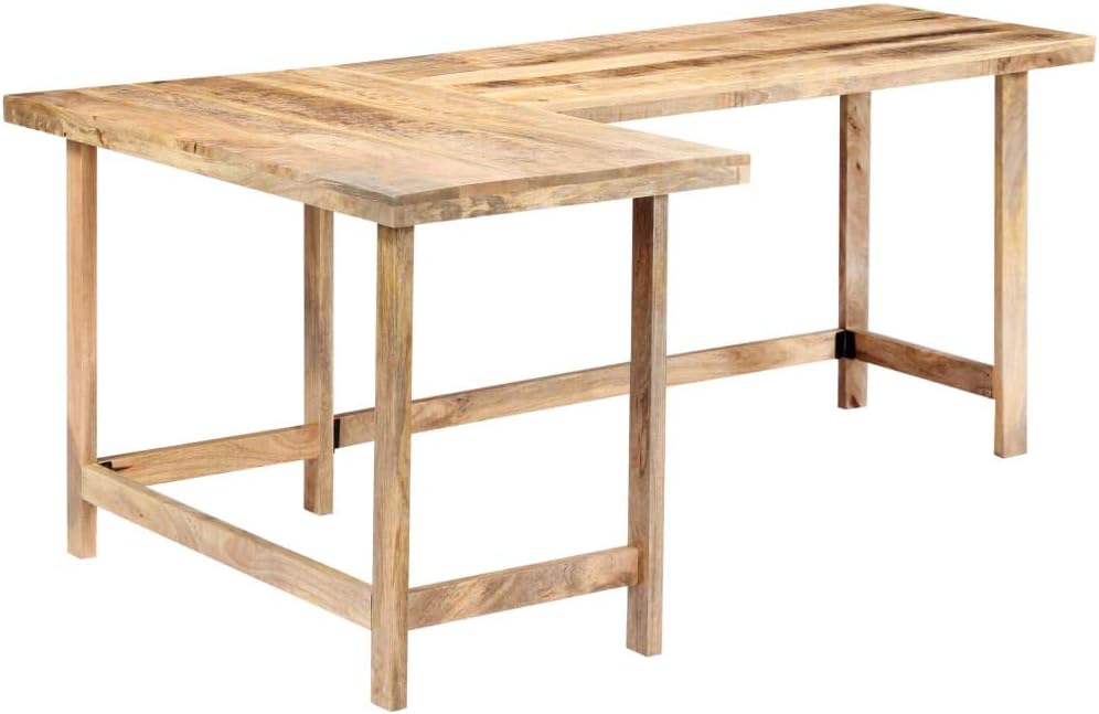 vidaXL Desk, L-Shaped Computer Desk, Home Office Corner Desk, Living Room Writing Table Workstation, Farmhouse Style, Solid Wood Mango