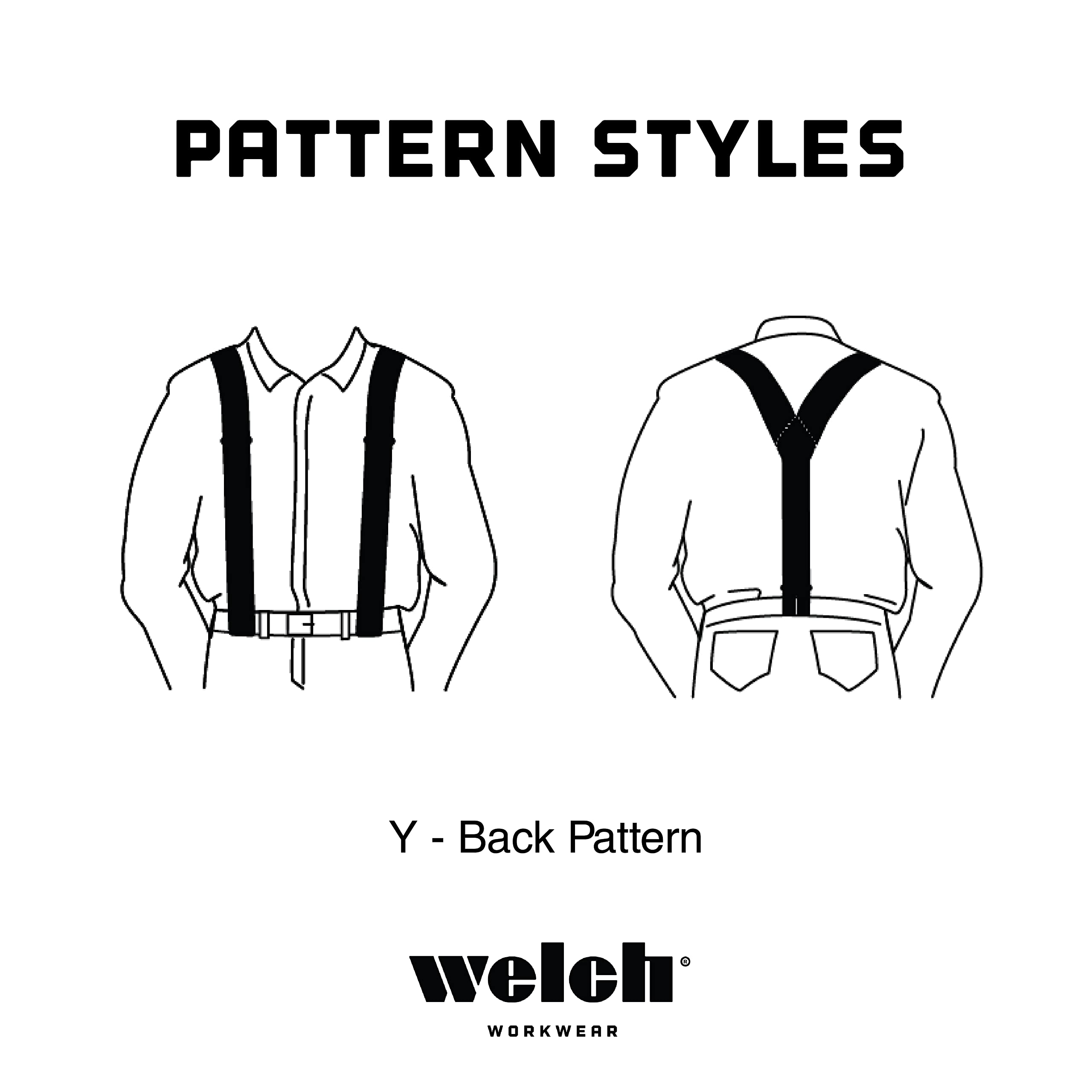 Welch, WK-3854Y-LEF-BLK, Tuff Stuff Work Suspenders for Men and Women - Button on Pants, Heavy Duty 2" wide Elastic, Adjustable Strap, for Jeans, Pants, and Trousers, Size Medium, Black