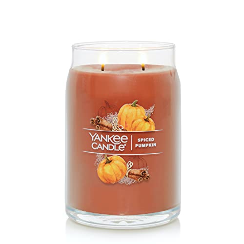Yankee Candle Spiced Pumpkin Scented, Signature 20oz Large Jar 2-Wick Candle, Over 60 Hours of Burn Time