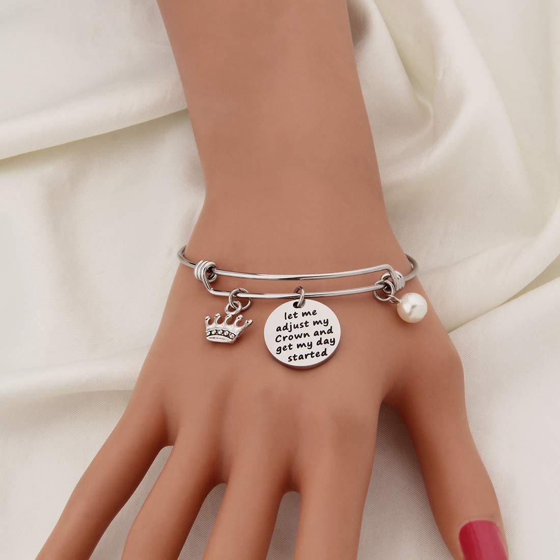 WUSUANED Princess Queen Bracelet Inspirational Bracelet Gift Let Me Adjust My Crown And Get My Day Started Inspirational Gift (let me adjust my crown)