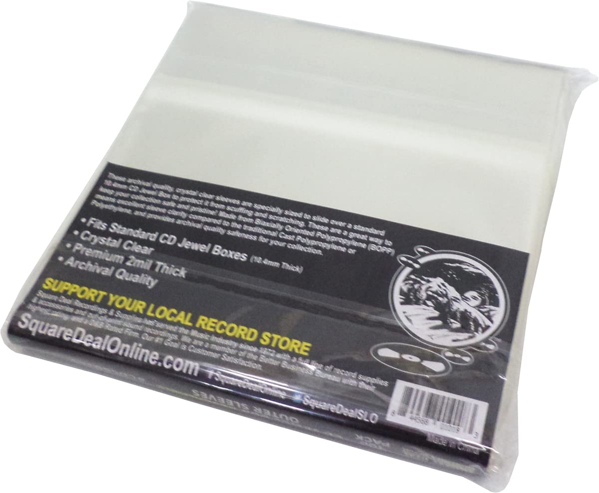 Square Deal Recordings & Supplies - CD Sleeves - RESEALABLE Premium 2mil Thick - Archival Quality, Crystal Clear - Holds 1 Standard 10.4mm CD Jewel Box (1000 Sleeves)