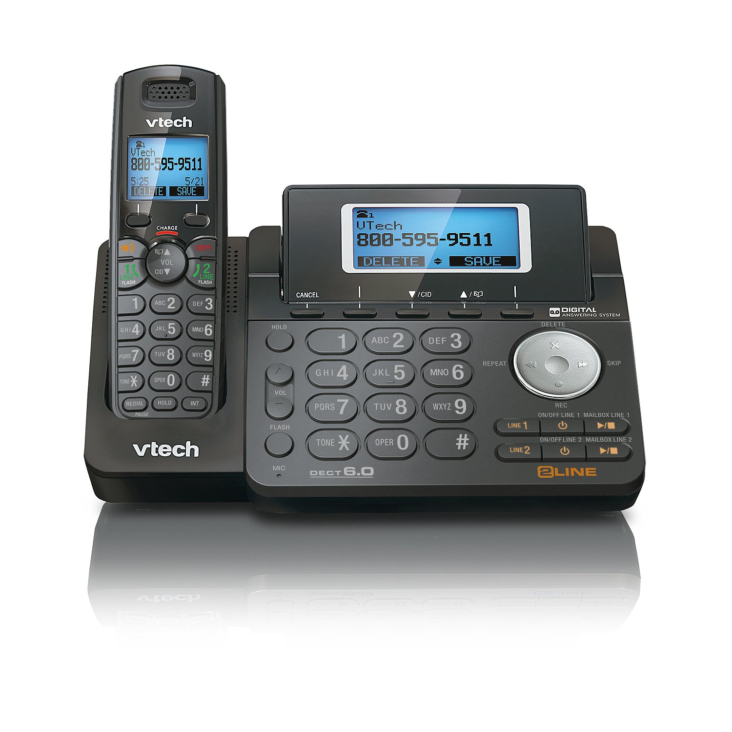 VTech DS6151-11 DECT 6.0 2-Line Expandable Cordless Phone + (7) DS6101-11 Accessory Handset, Black