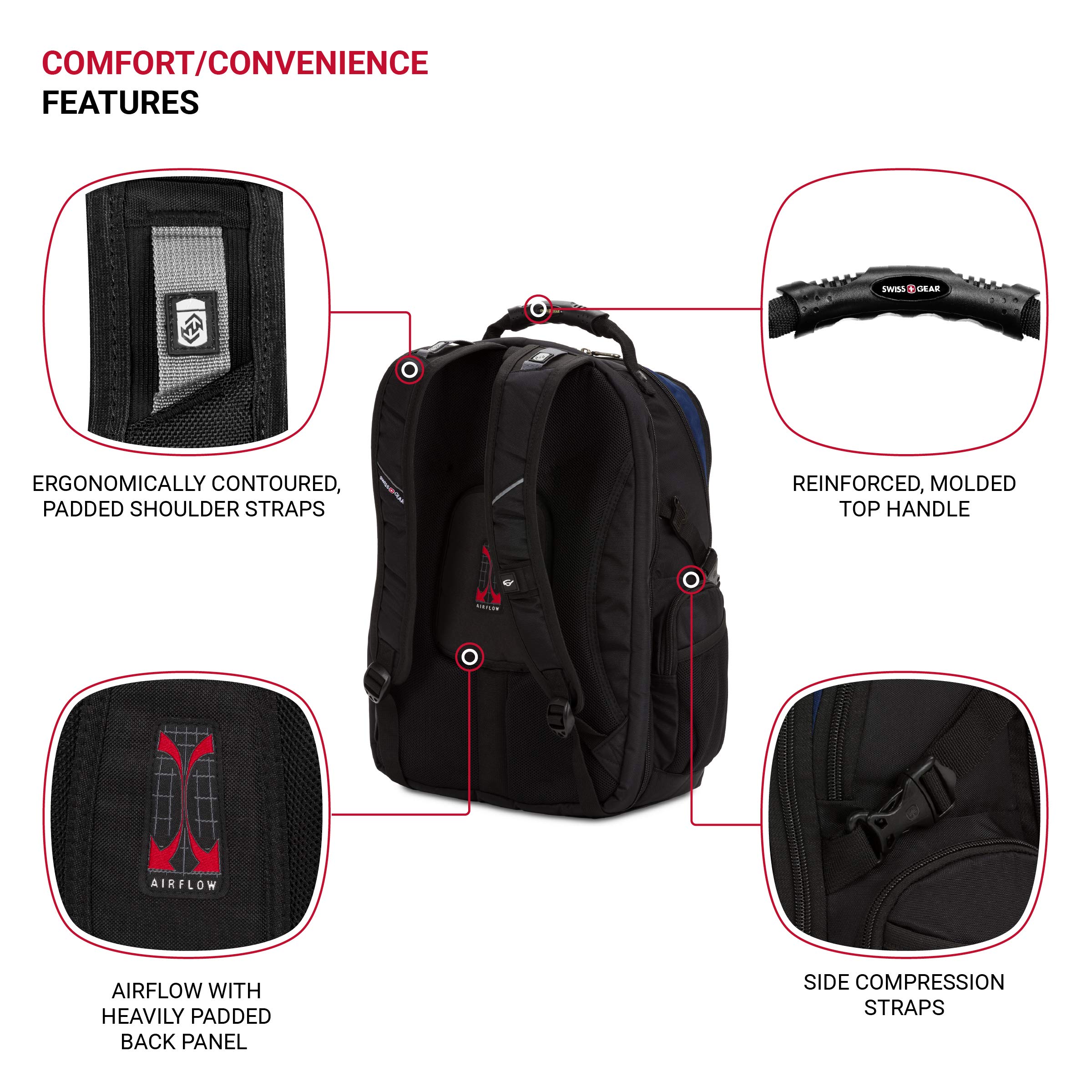 SWISSGEAR 1753 ScanSmart Laptop Backpack. Abrasion-Resistant & Travel-Friendly Laptop Backpack (Black/Navy)