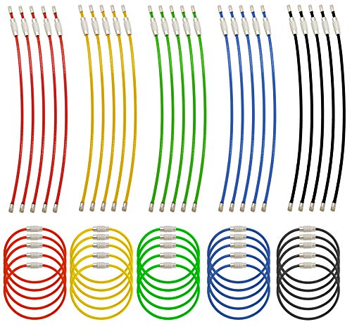 WZT 50 Pcs Wire Keychains 2mm 6.3 inches, Assorted Colored Cable Loops Stainless Steel Key Ring for Hanging Luggage Tag, Keyrings and ID Tag Keepers