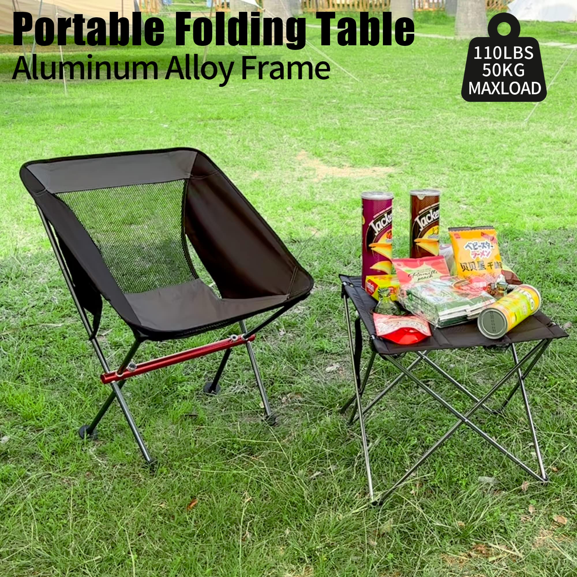 VOOVY Portable Camping Picnic Folding Tables with 2 Cup Holders, Ultralight Compact Roll Up Backpacking Tables with Carrying Bag for Outdoor Picnic, Hiking, BBQ, Party(Silver)