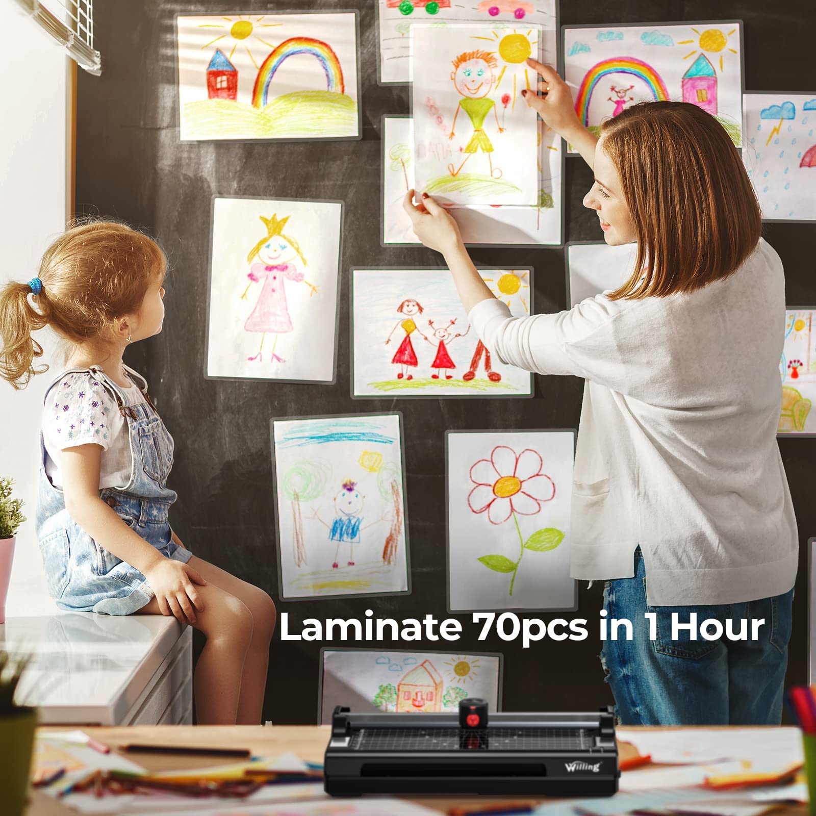 Willing Laminator Machine with Laminating Sheets for A4/A6, Update Never Jam Technology, Hot&Cold, with 20 Laminating Pouches/Trimmer/Corner Rounder for Home/School/Office/Craft/Card - 9in