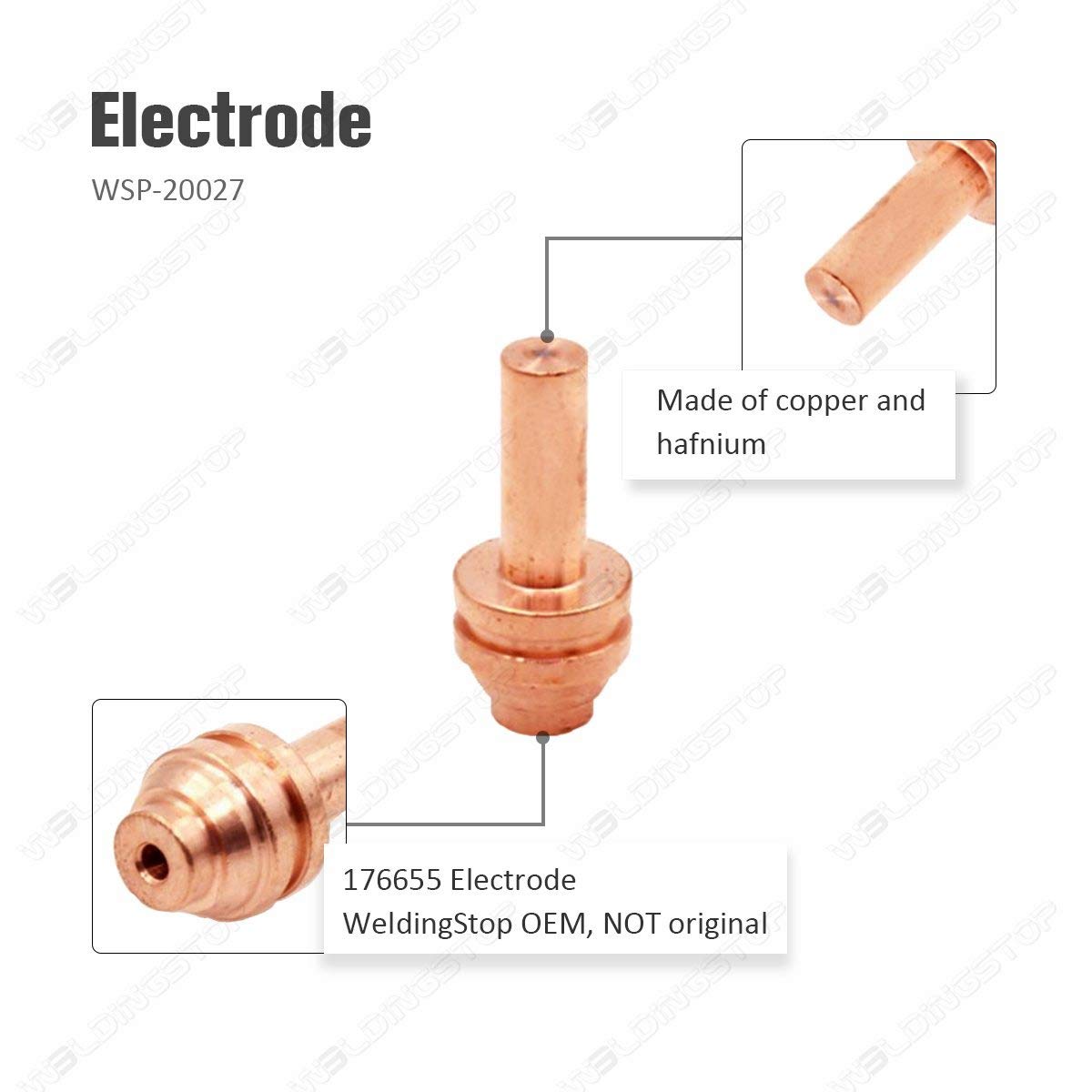 WeldingStop 176655 Electrode 176656 Tip for Miller Spectrum 375 X-treme Plasma Cutter ICE-25C ICE-27C Torch