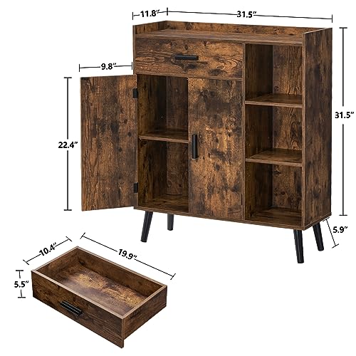 usikey Storage Cabinet, Floor Storage Cabinet with 2 Doors & 3 Shelves, Mid Century Cabinet, Accent Cabinet for Living Room, Entryway, Office, Rustic Brown