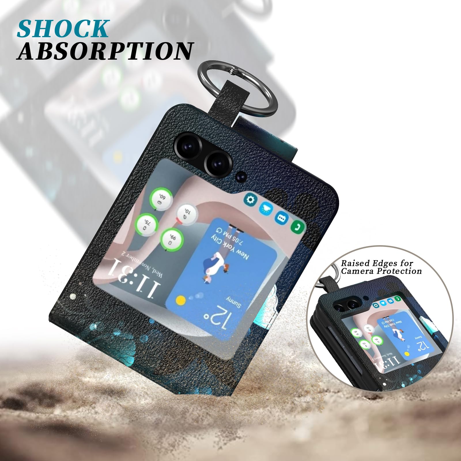 Singolas for Galaxy Z Flip 5 Case, Butterfly Samsung Z Flip 5 Case Wallet Card Holder Slot Leather Flip Protective Samsung Galaxy Z Flip 5 Case with Ring Shockproof Pocket Case for Samsung Z Flip 5 5G