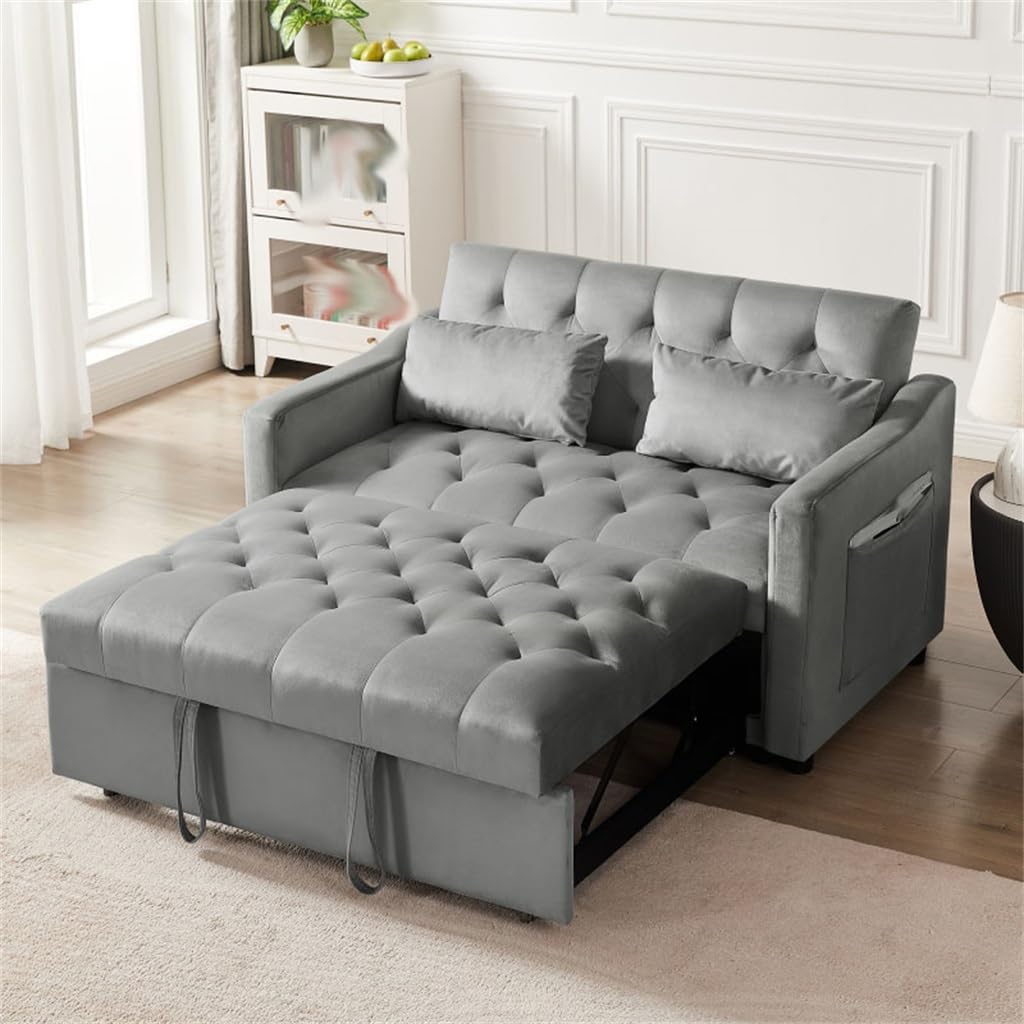 ylyajy Grey Velvet Sofa Bed, Suitable for Living Rooms, Apartments, and Bedrooms