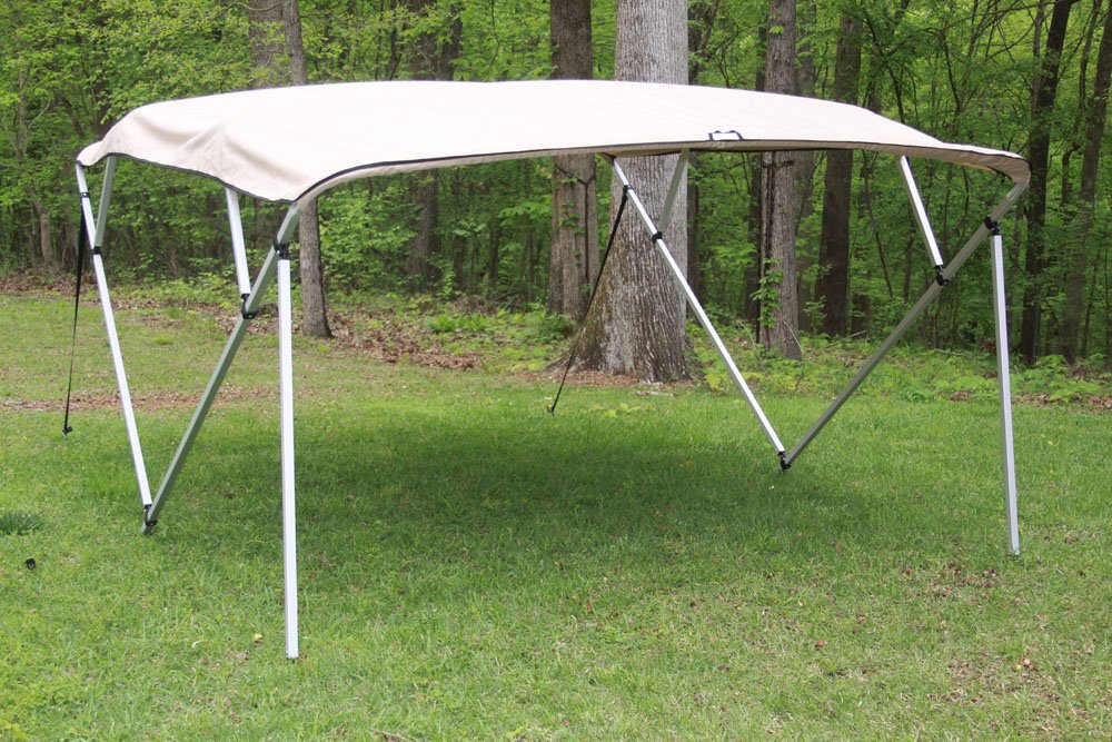 Vortex Direct Tan/Square Fabric Square Tube Fram 4 Bow Bimini Top, 8' Long, 97"-103" Wide, 54" Tall