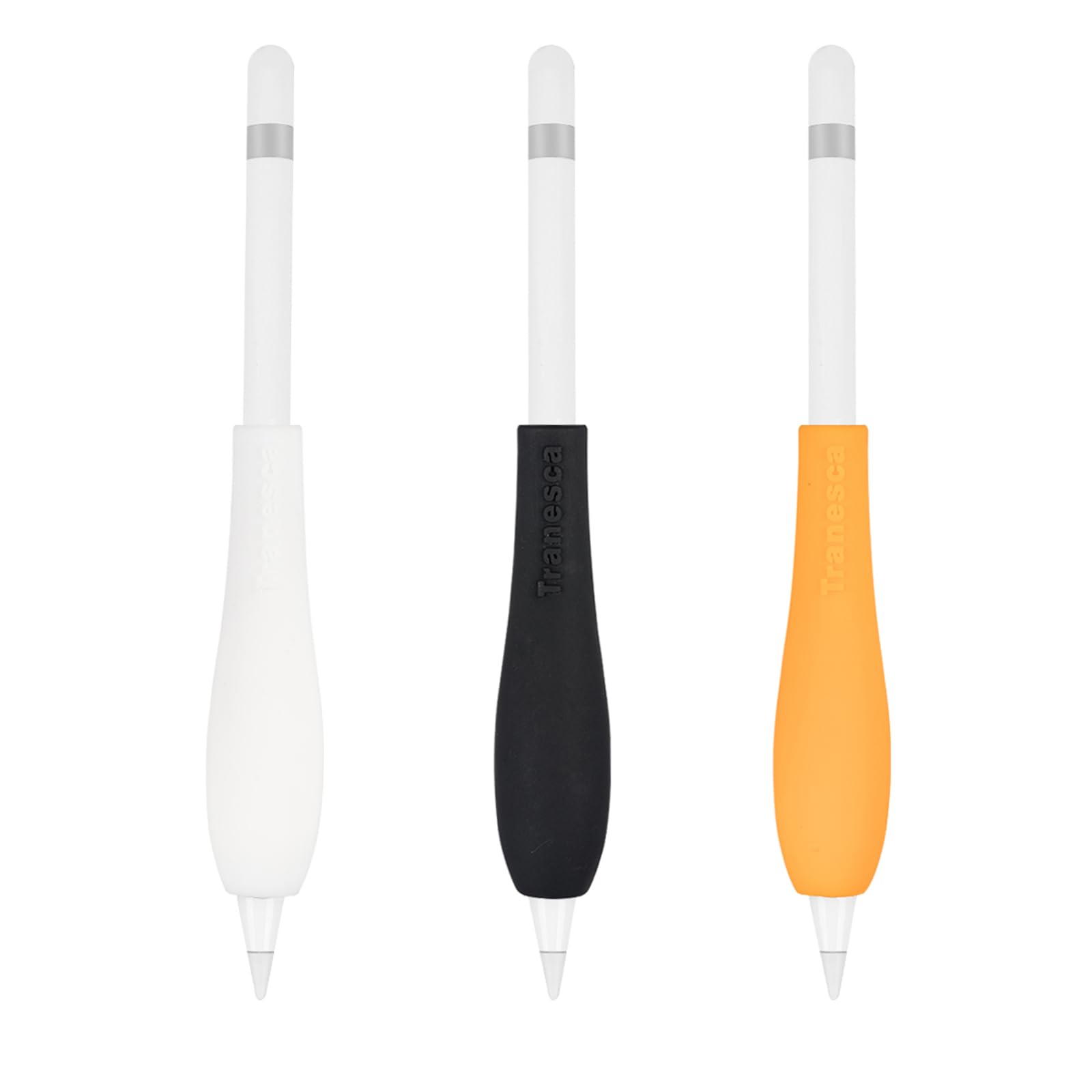 Tranesca Ergonomic Grip Holder for Apple Pencil 1st & 2nd Generation - (Black+White+Orange - 3 in a Pack)