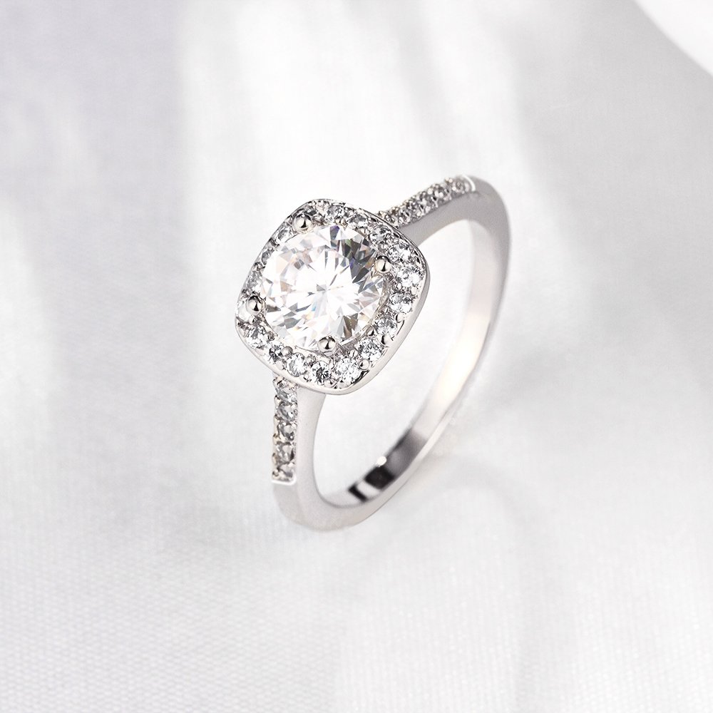 Yuren Eternal Love Women's 18K Rose/White Gold Plated CZ Diamond Engagement Rings Best Promise Rings Anniversary Wedding Bands (Silver, US code 6)