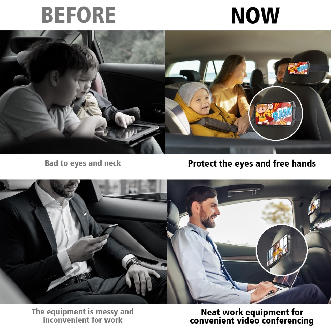 YAARHEJ Car Headrest Phone Holder for Kids Back Seat - Compatible with iPhone, Samsung and Other Cell Phones - Soft Adjustable Silicone Holding - Fits 9-33 Inch Circumference