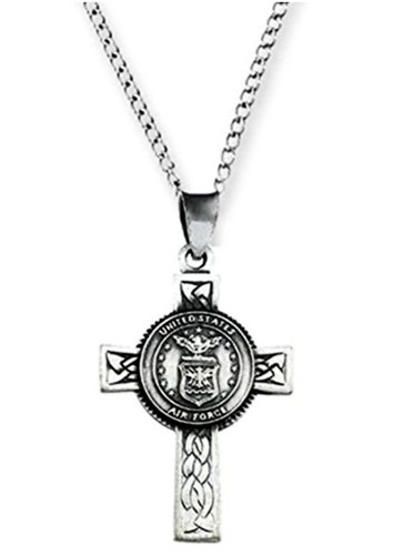 The Men's Jewelry Store US Air Force Halo Cross Sterling Silver Pendant Necklace, 24"