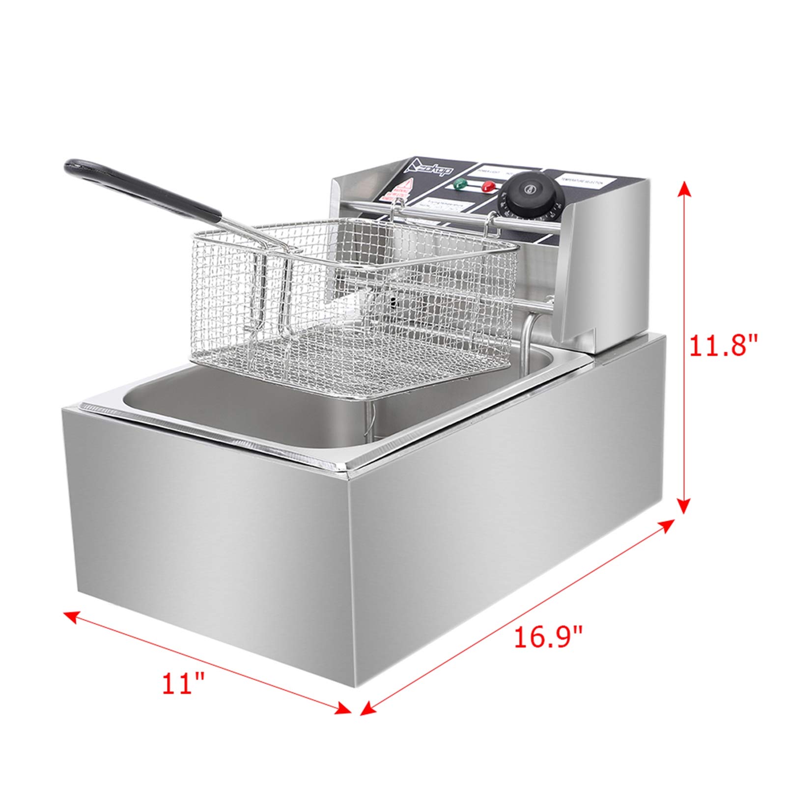 Winado 10QT Capacity Electric Deep Fryer with Baskets & Lids, 10L Countertop Stainless Steel Temperature Control Frying Machine, for Home & Commercial 2500W 60Hz 110V