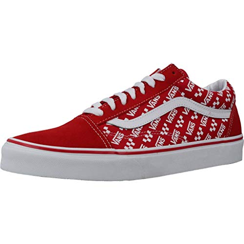 Vans Mens Old Skool Unisex Low Top Sneaker (Old Skool Racing red True White, Numeric_9_Point_5)