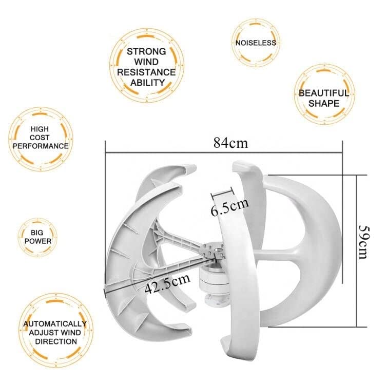 Wind Turbine Generator Kit 1000W Wind Turbine 12v 24v Vertical Axies Wind Generator Small Windmill Energy With MPPT Charge Controller Homeuse for Home Marine Industrial Energy (Color : White, Size :