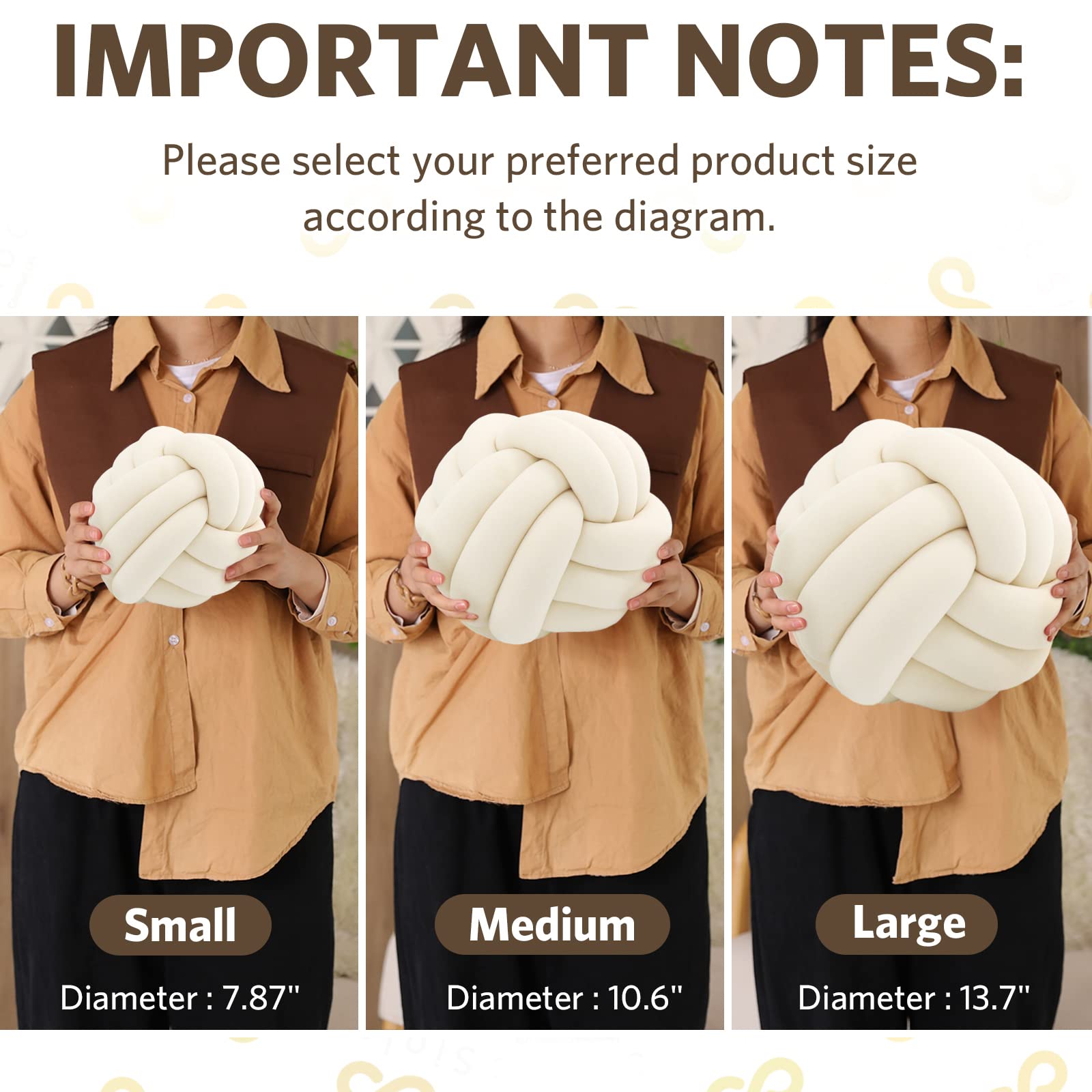 Sioloc Soft knot ball pillows,round throw pillow cushion Home Decoration Plush Pillow,Throw Knotted Pillow Handmade Round Plush Pillow(7.8inches,Ivory)