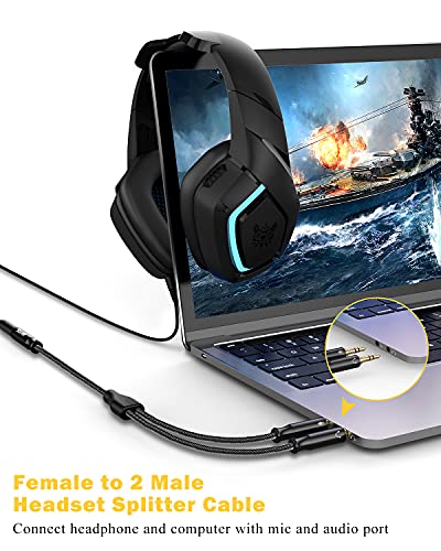 SOLMIMI Headphone Splitter for Computer (1M), 3.5mm TRRS Female to 2X3.5mm TRS Male Microphone Stereo Audio Jack, Compatibel for 4-Ring Headset to PC with Separate Microphone and Headphone Jacks.…