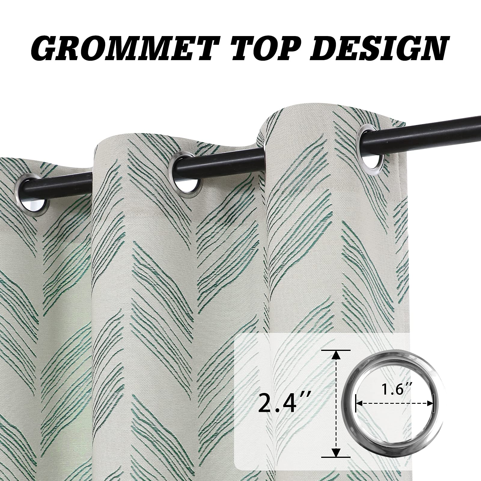 Vintage Jacquard Curtains 84 Inches Long for Bedroom Living Room Thermal Insulated Grommet Printed Curtain Drapes Primitive Linen Textured Burlap Effect Window Drapes 2 Panel - Blackish Green