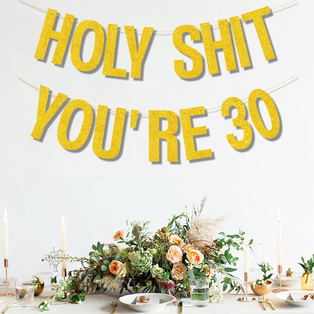 Yasmart Life 30th Birthday Decorations for Women Men Pre-Strung Gold Glitter Birthday Party Decor Sign Funny Banner 30th Bday Party Supplies Holy Shit You're 30 Birthday Banner Party Decoration