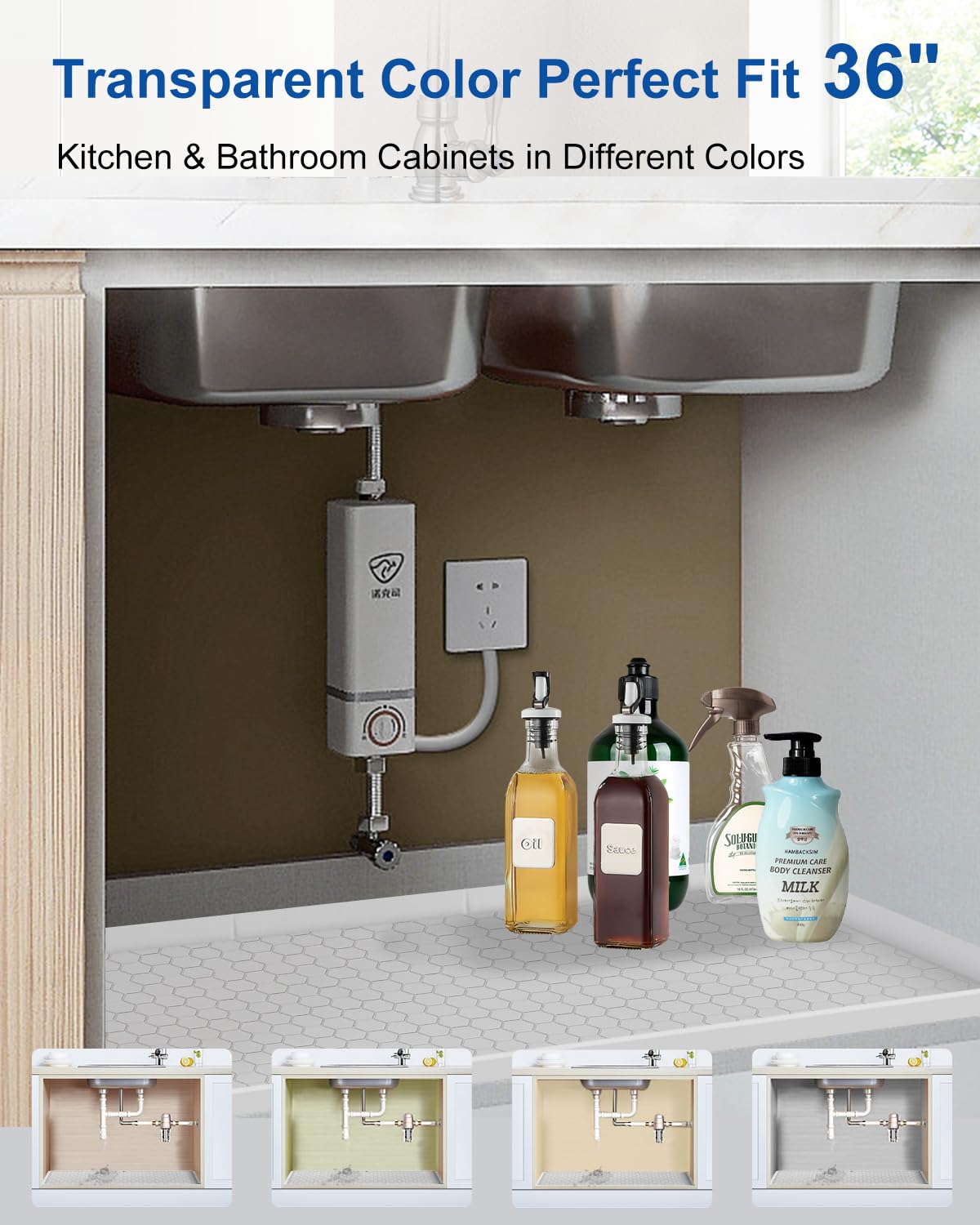 YTSUIZHU Under Sink Mat,【Easy to Clean & Thicker】34" x 22" Under Sink Mat Waterproof for Kitchen & Bathroom Cabinets Protector, Flexible Silicone Under Sink Drip Tray with Lip for Drips, Leaks, Spills