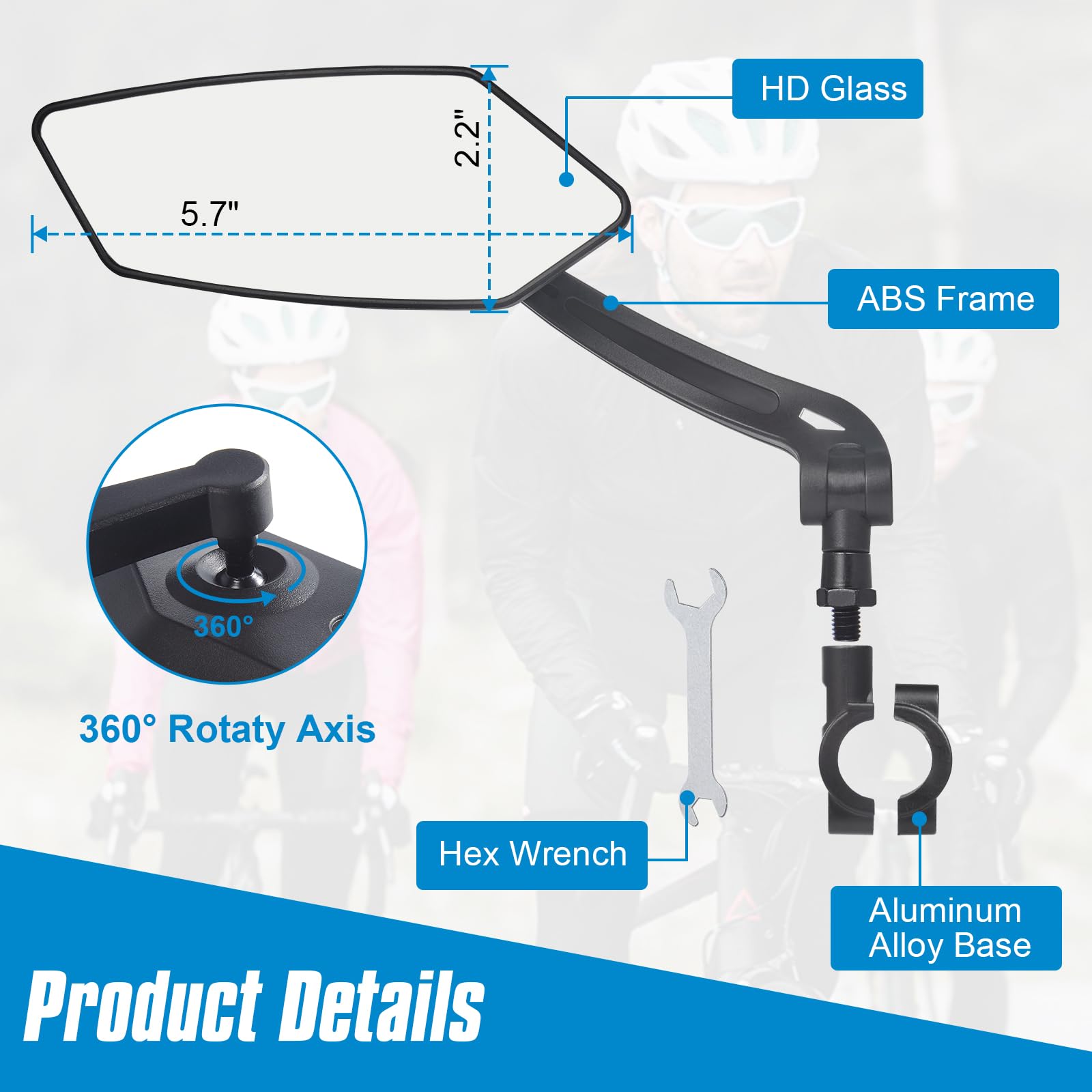 Zacro 2 Pack Bike Mirror, Bike Mirror Handlebar Mount, 360° Adjustable Safety Bicycle Rear View Mirror, Scratch Resistant Glass Lens, Fit for Mountain Bikes, City Road Bikes, E-bikes, Scooter