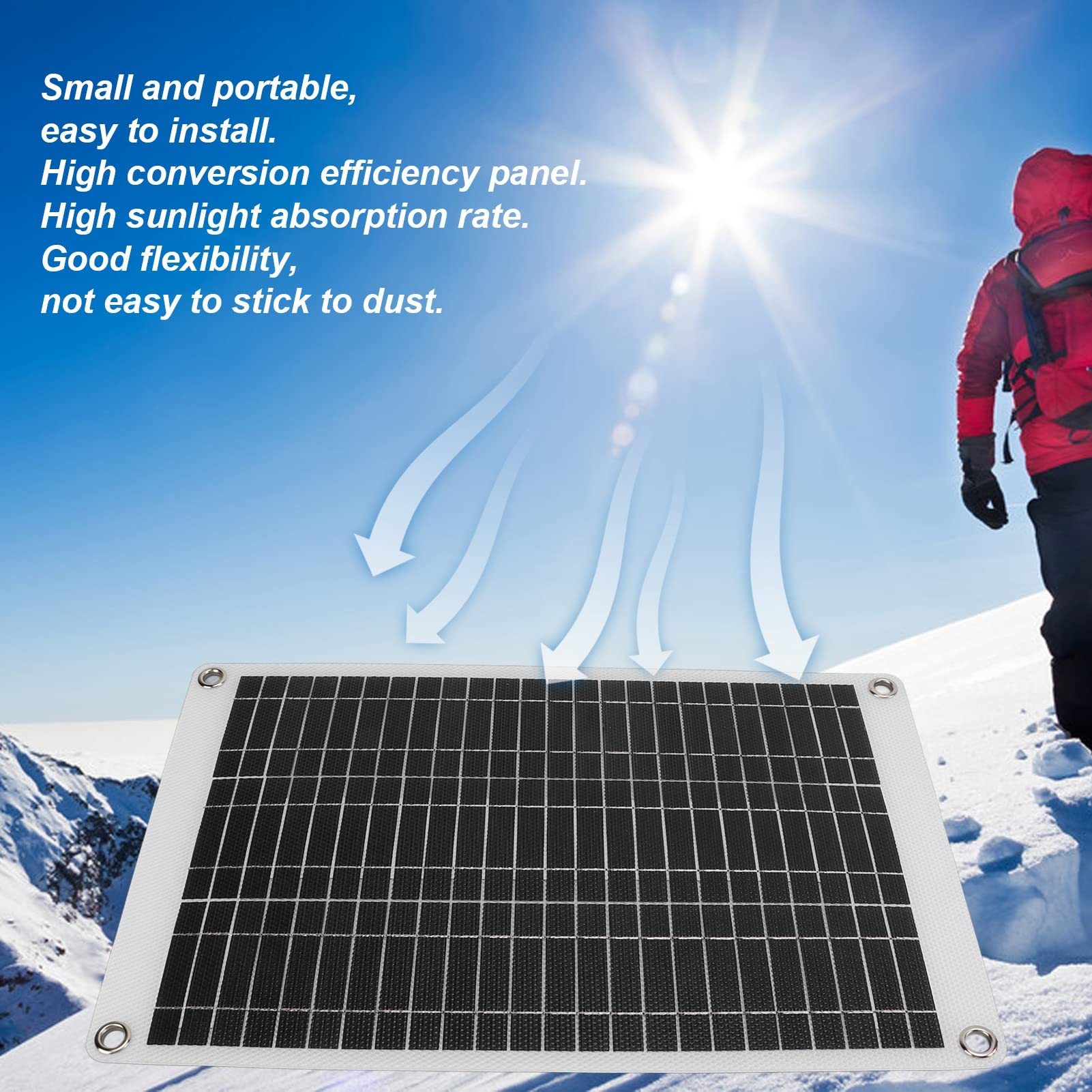 VTOSEN 15W Solar Panel Battery Charger Kit - Portable Solar Panel Charging for Car, Motorcycle, RV - Maintainer for 12V Battery, Mobile Phone - Solar Power Solution