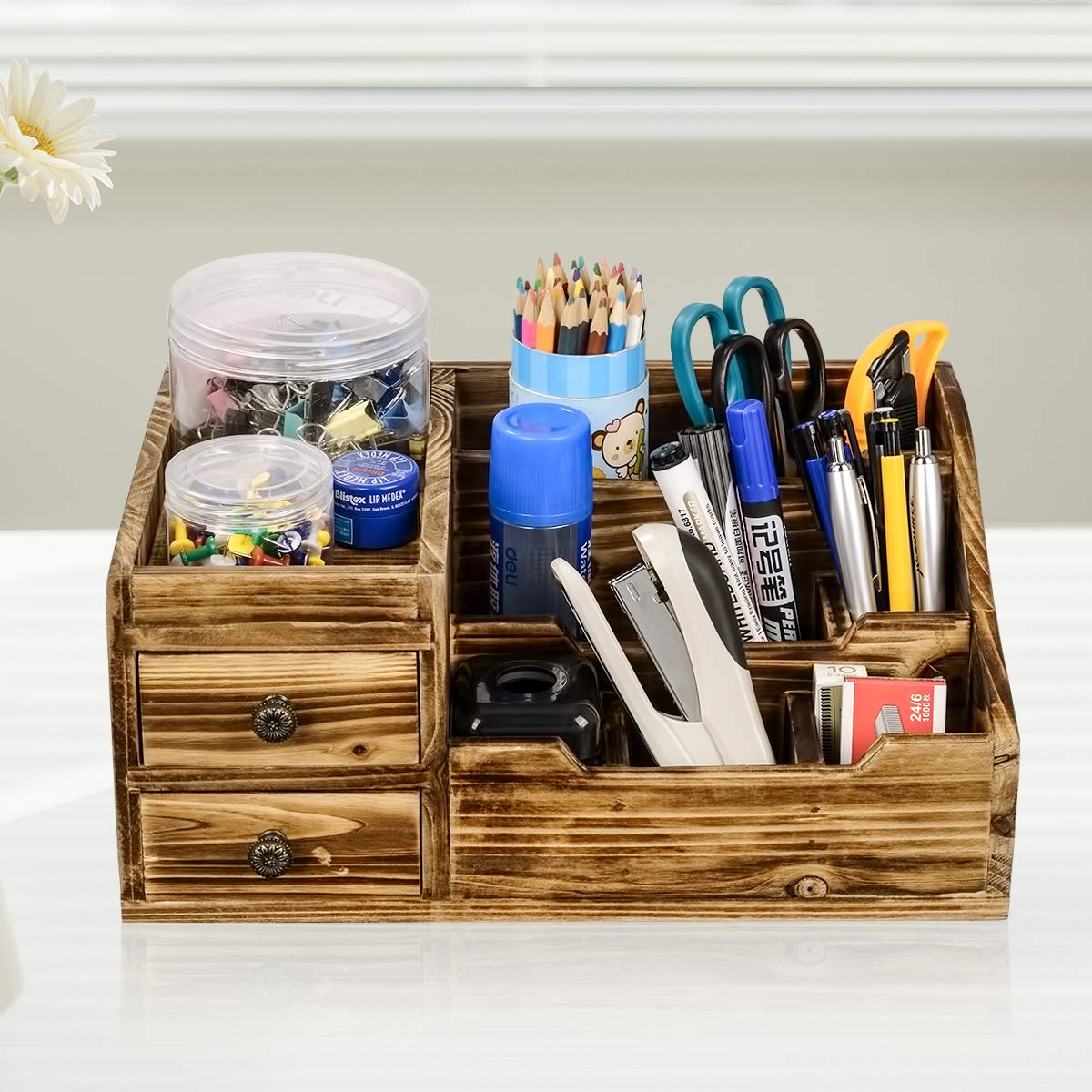 XCSOURCE Rustic Wooden Desk Organizer Cosmetic Organizer Storage Makeup Organizer and Storage Organize Storing of Makeup Tools at Home Office Bathroom Organizer Rustic Brown