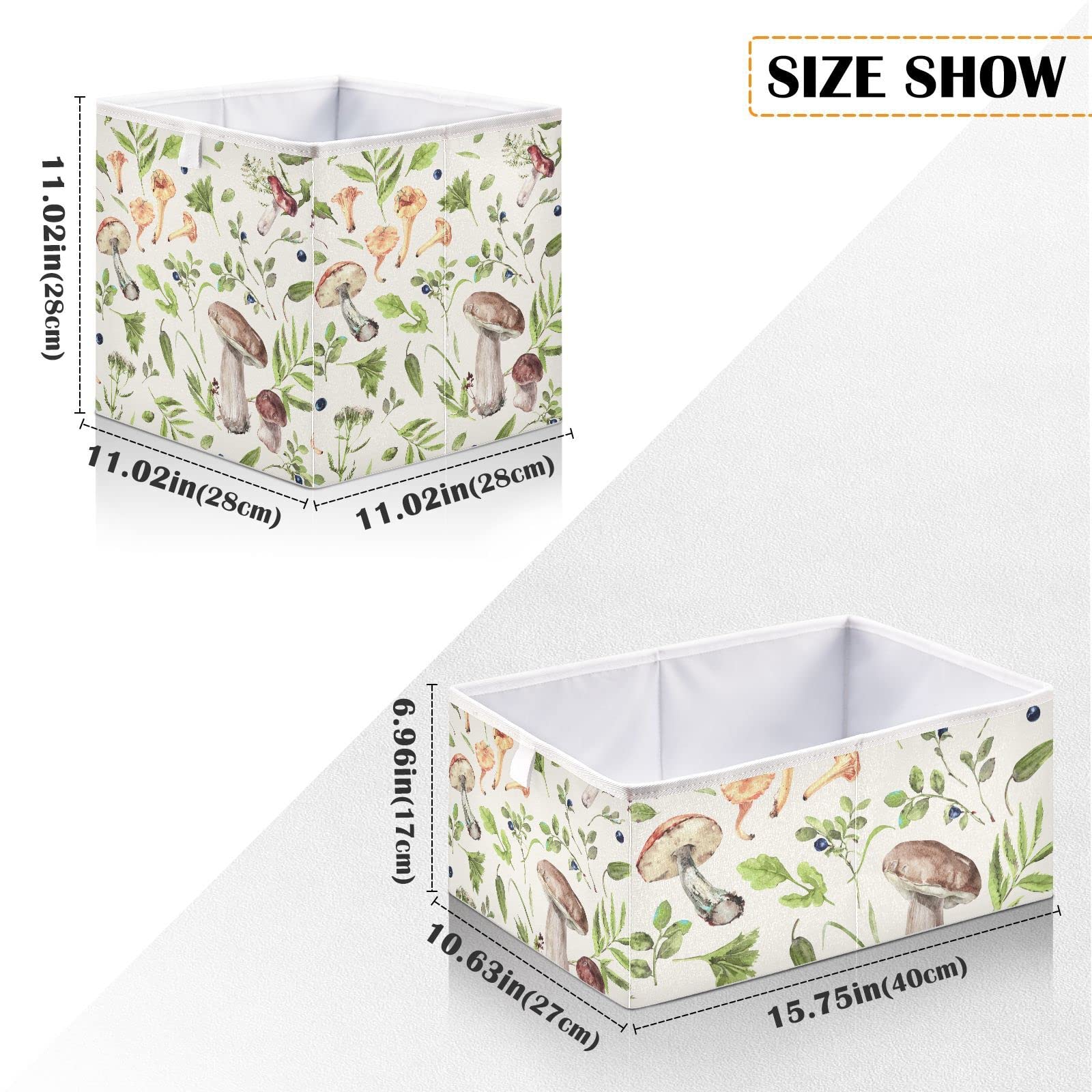 YEGAME Mushroom Cube Storage Box, Foldable Fabric Storage Cube Portable Storage Basket for Bookshelf Closet Laundry Room Nursery Home Decor, 11X11X11In