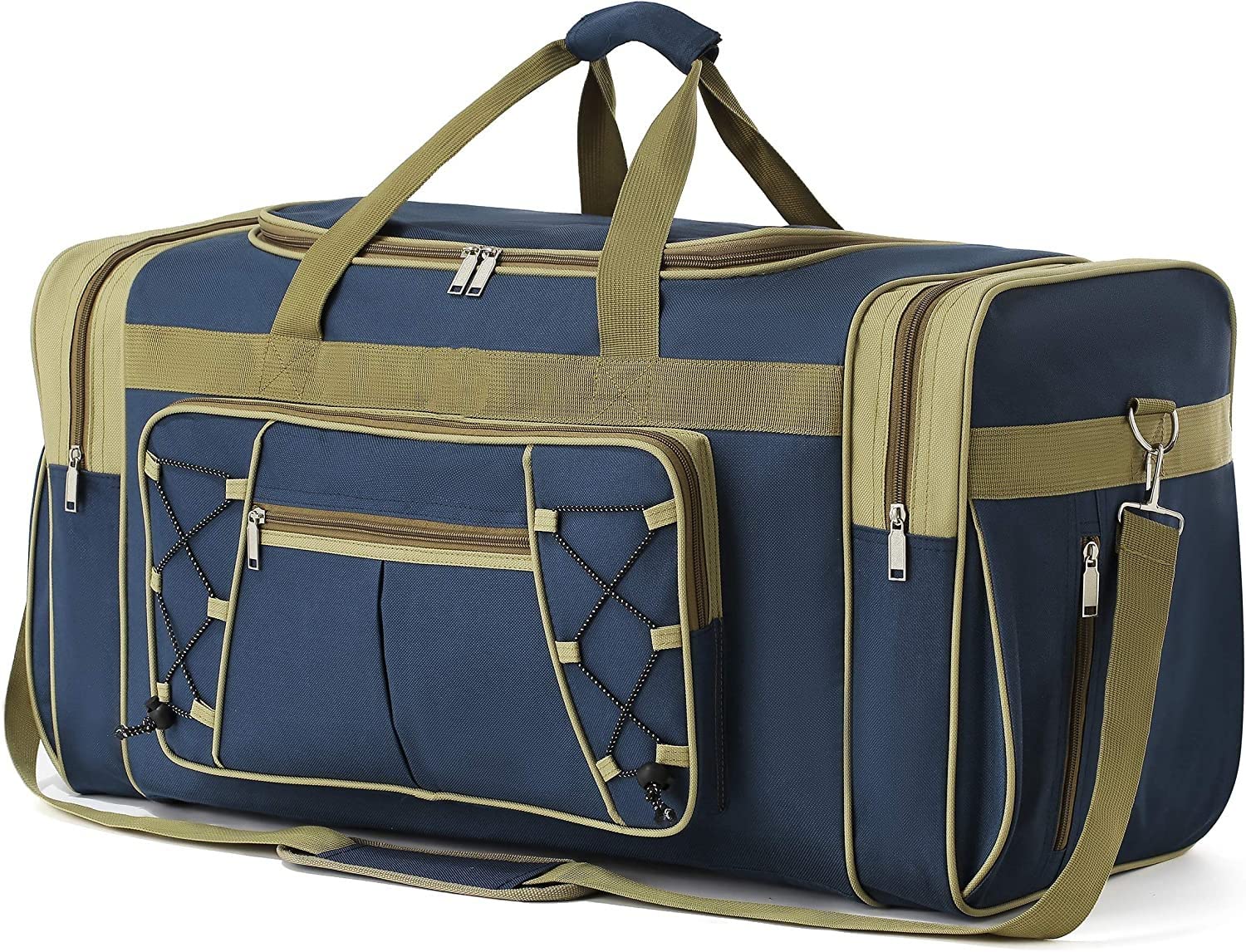 Travel Duffle Bags for Men Weekender Over Night Carry On Bag Lightweight Extra Large Oxford Duffel Gym Sturdy Luggage Water-proof for Men & Women 26" (Blue Gold)