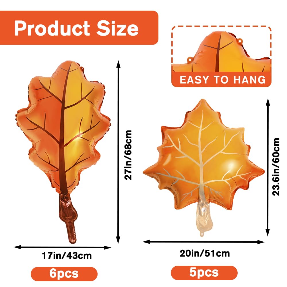 YUJUN 11PCS Fall Thanksgiving Balloons, Maple Leaves Shaped Mylar Foil Balloons for Thanksgiving Autumn Home Theme Decoration Party Supplies(2 Styles)