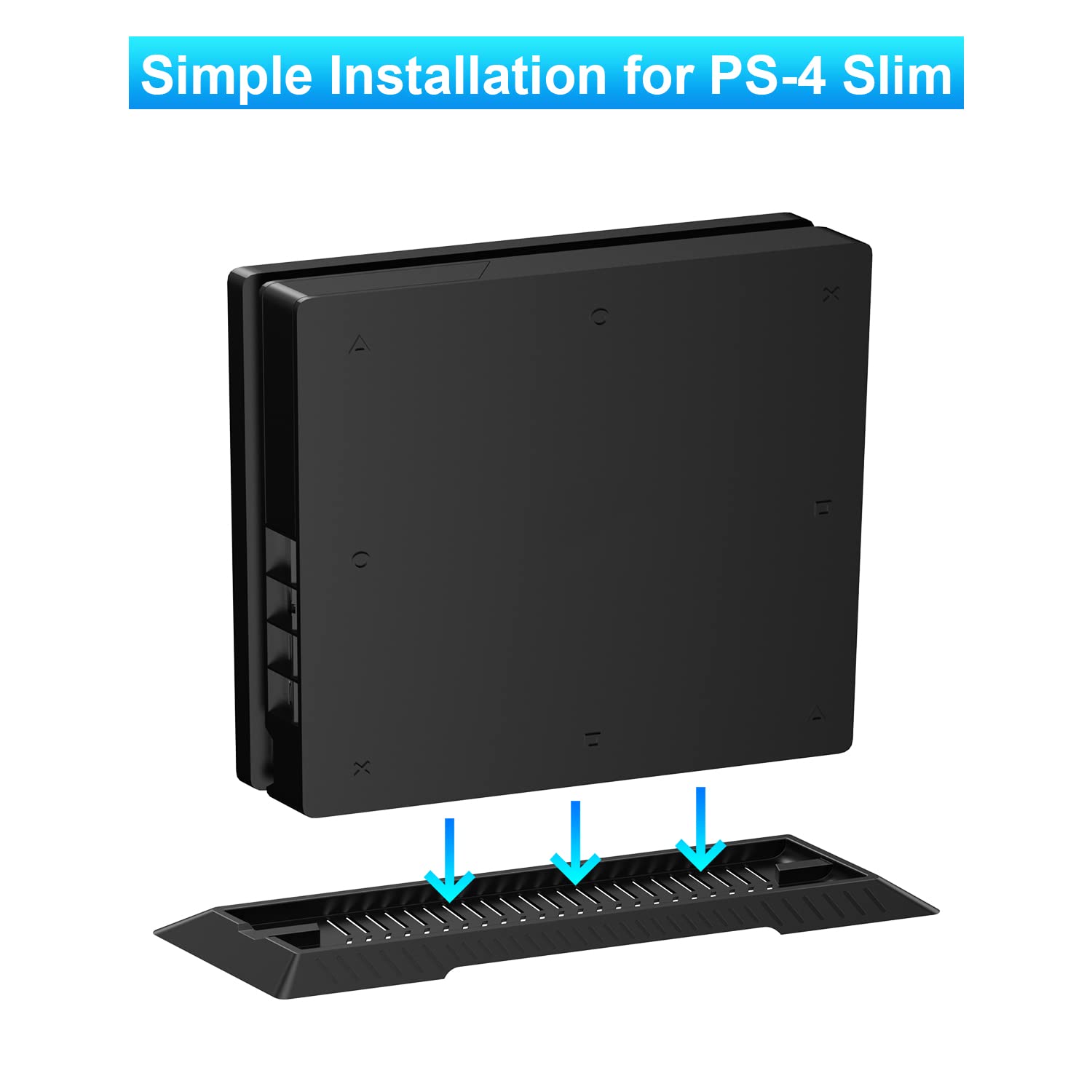 Younik Vertical Stand for PS4 Slim, Built-in Cooling Vents and Non-Slip Feet Steady Base Mount for PS4 Slim, Black