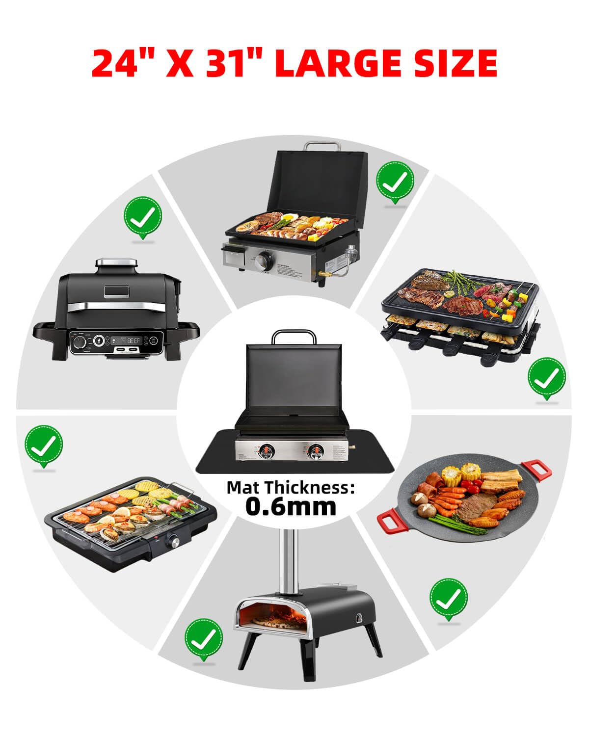 TOHONFOO 24" x 31" Grill Mat Fireproof for Outdoor Grill Protecting Prep Barbecue Table - Heat Resistant BBQ Tabletop Grilling Griddle Pad, Easy to Clean & Storage - Waterproof & Foldable, 1.2mm